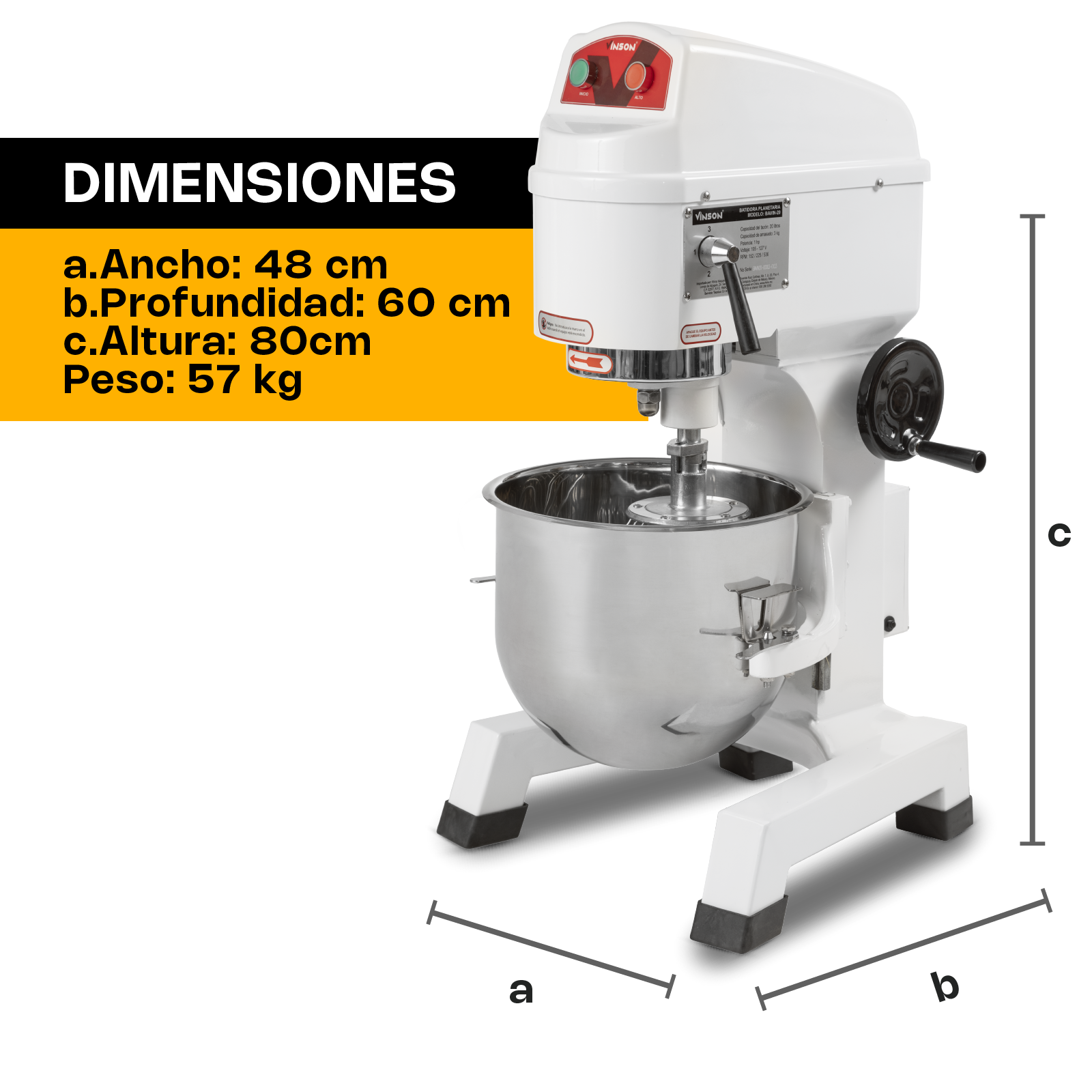 BAVIN-20 - Batidora Planetaria de 19.3 litros marca Vinson