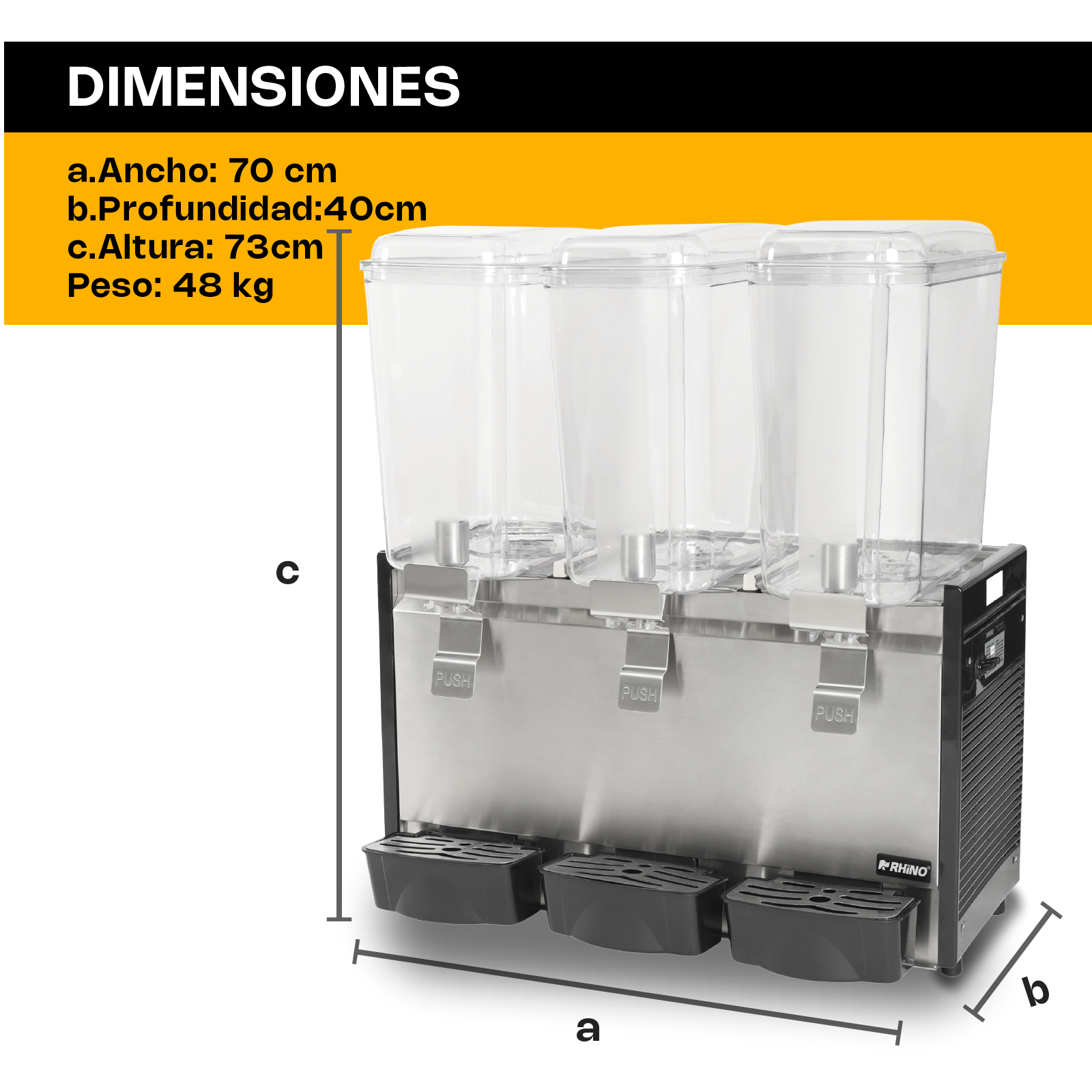 Dispensador de Bebidas Frías 3 Tanques marca Rhino Dispensador de Bebidas Frías 3 Tanques marca Rhino