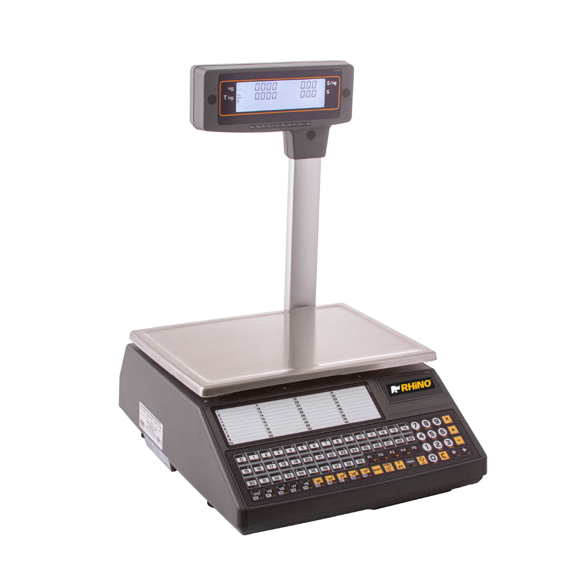 Báscula Electrónica Etiquetadora 30 kg, marca Rhino con software incluido